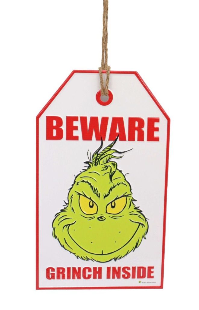 Beware Grinch Inside – Grinch Metal Door Hanging Sign – Santa's Little ...
